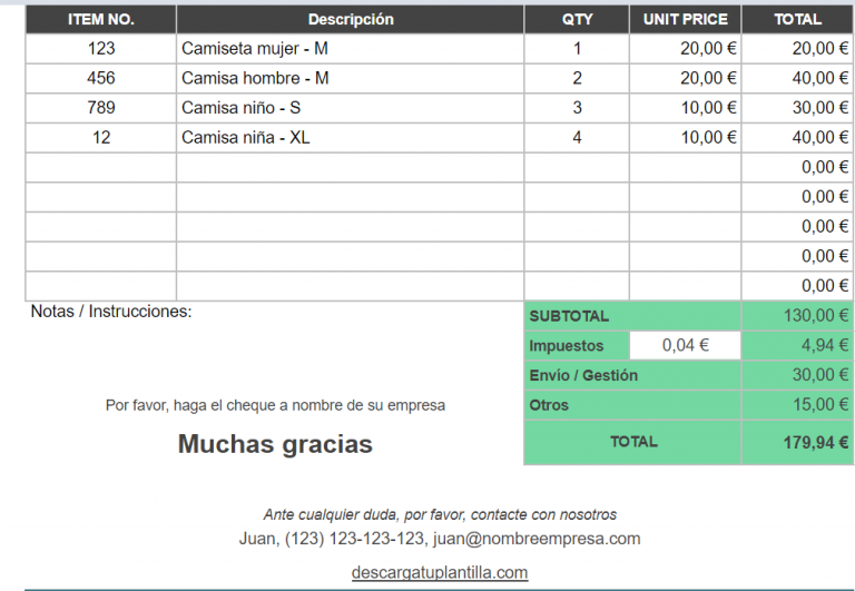 Plantilla Factura Simple - Descarga Tu Plantilla